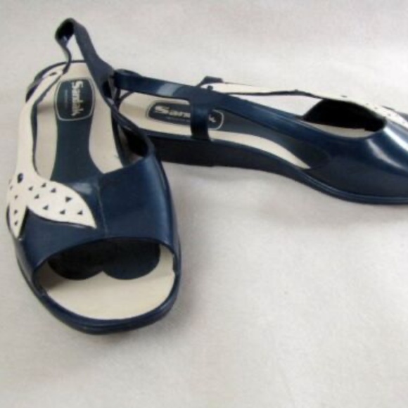 Sandek | Shoes | Sandek Blue White Plastic Wedge Sandals Mexico 24 Usa ...